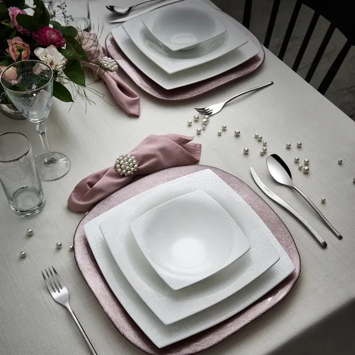 Fine Pearl Valentina Pearl Dinner Set Square-White